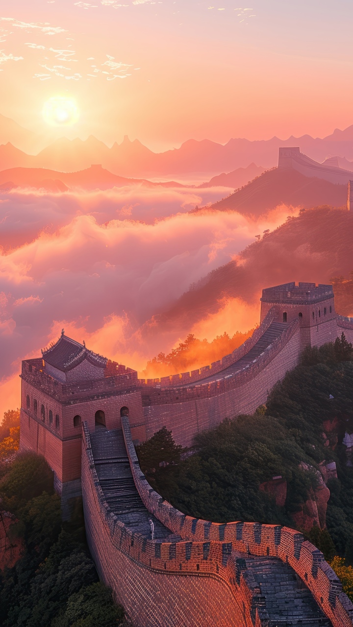 Wallpaper Chinese wall, mountains, sunset, OS #25772