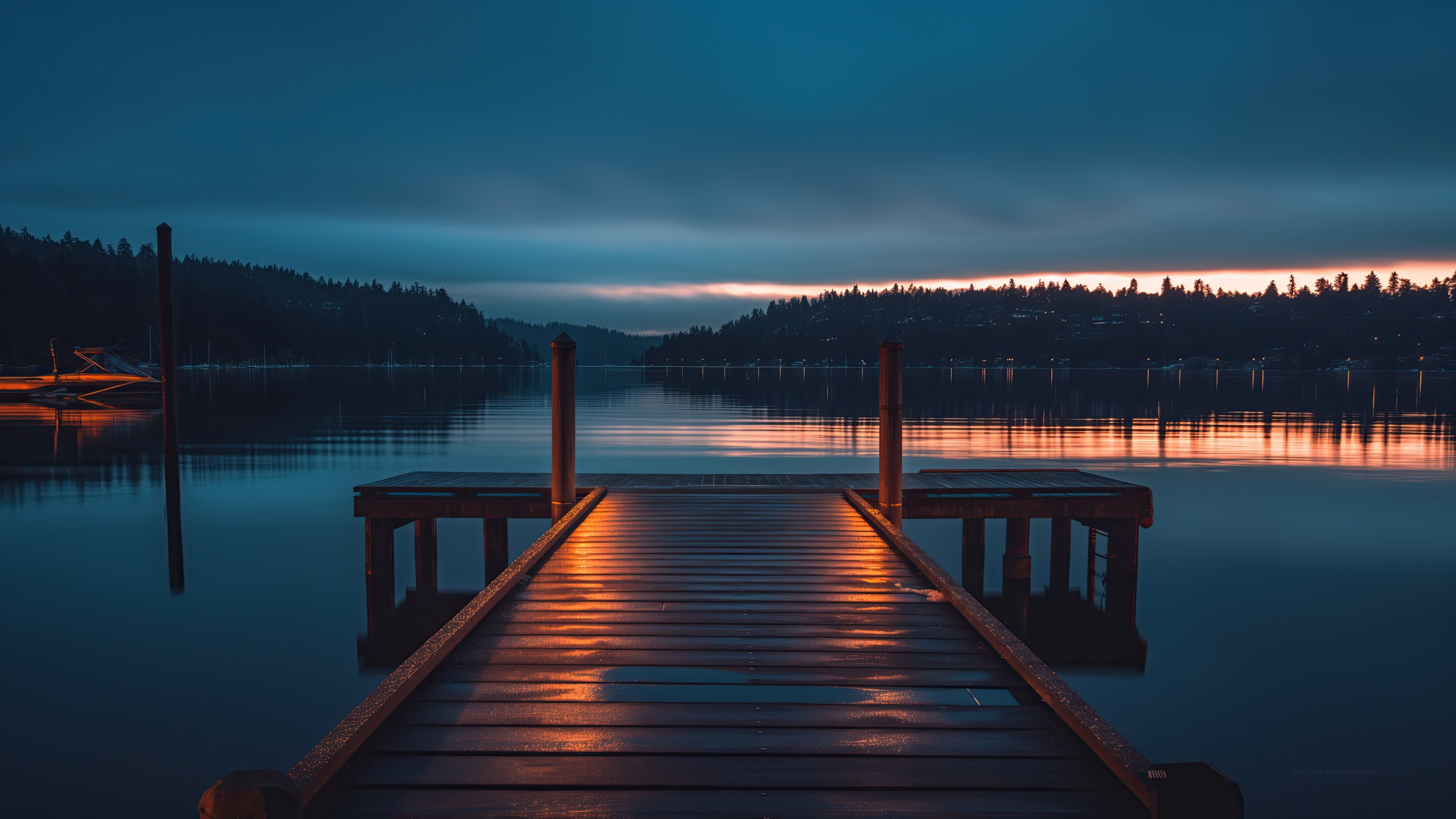 lake Wallpaper, Nature: lake, evening, pier